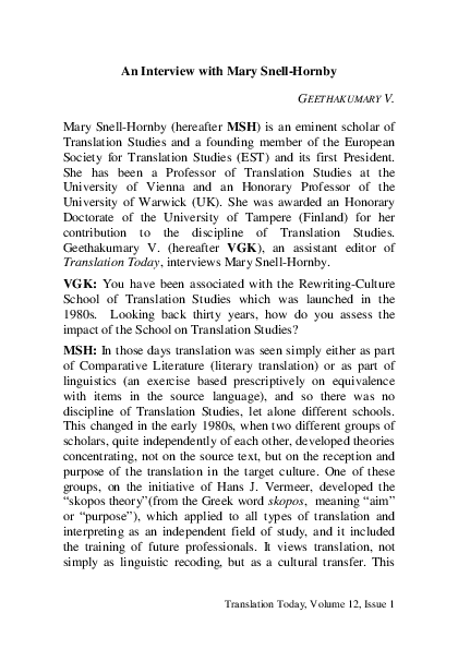 (PDF) An Interview with Mary-Snell Hornby