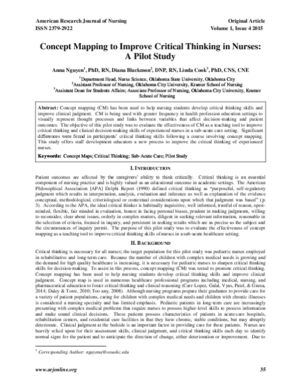 (PDF) Concept Mapping to Improve Critical Thinking in Nurses: A Pilot Study