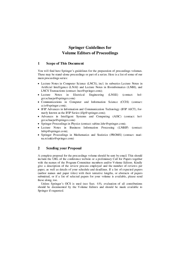 (PDF) Springer Guidelines for Volume Editors of Proceedings