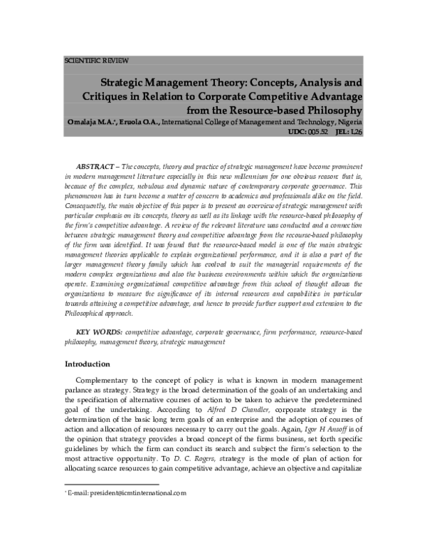 (PDF) Theory on Strategic Management