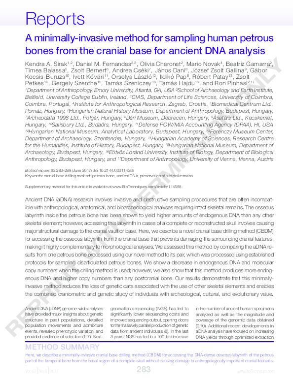 (PDF) A minimally-invasive method for sampling human petrous bones from ...