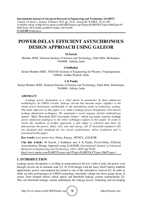 Pdf Power Delay Efficient Asynchronous Design Approach Using Galeor