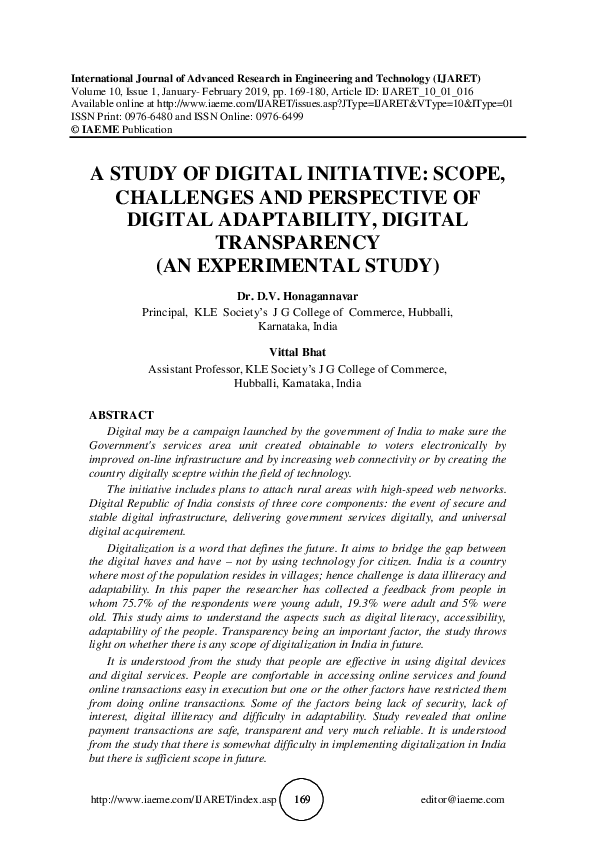 (PDF) A STUDY OF DIGITAL INITIATIVE: SCOPE, CHALLENGES AND PERSPECTIVE ...