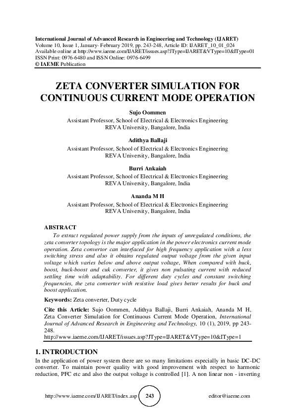 (PDF) ZETA CONVERTER SIMULATION FOR CONTINUOUS CURRENT MODE OPERATION