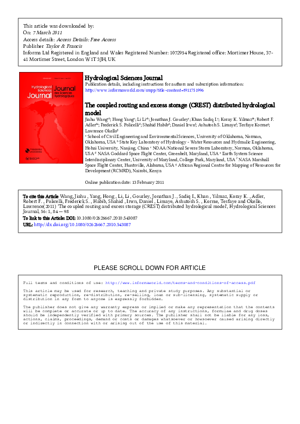 (PDF) The coupled routing and excess storage (CREST) distributed ...