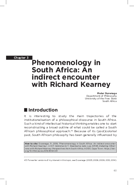 (PDF) Phenomenology in South Africa. An indirect encounter with Richard ...