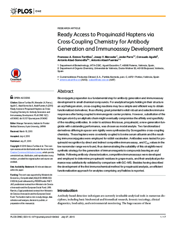 (PDF) Ready Access to Proquinazid Haptens via Cross-Coupling Chemistry ...