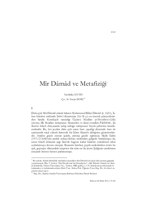 (PDF) Mîr Dâmâd ve Metafiziği