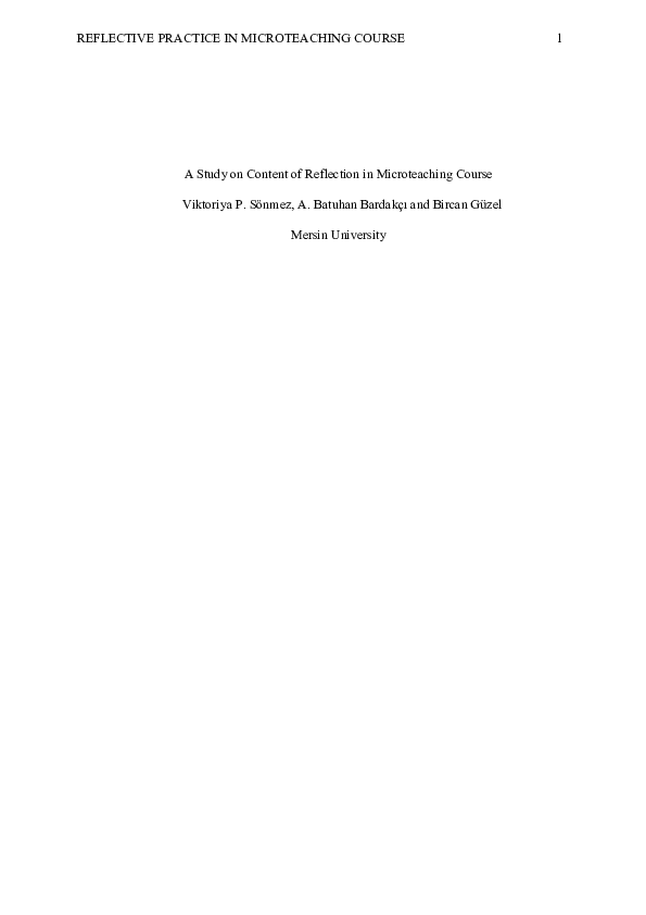 (PDF) REFLECTIVE PRACTICE IN MICROTEACHING COURSE 1 A Study on Content ...