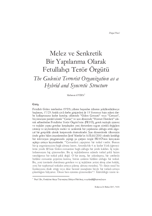 (PDF) The Gulenist Terrorist Organization as a Hybrid and Syncretic ...
