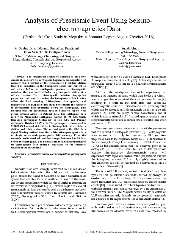 (PDF) Analysis of Preseismic Event Using Seismo-electromagnetics Data (Earthquake Case Study in ...