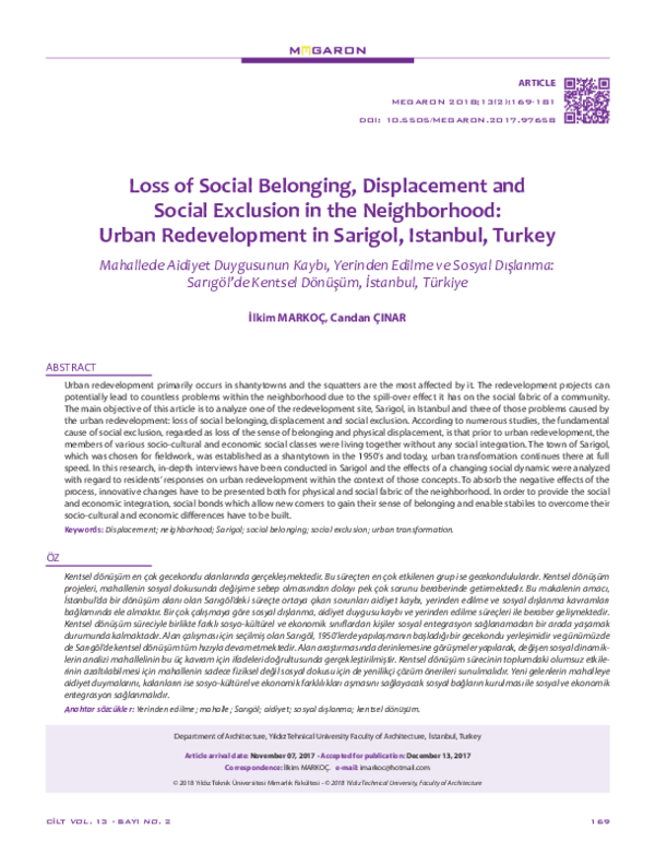 (PDF) Loss of Social Belonging, Displacement and Social Exclusion in ...