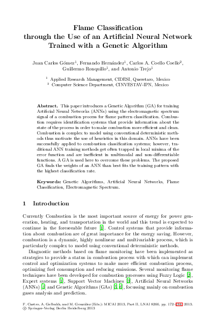 Pdf Flame Classification Through The Use Of An Artificial Neural