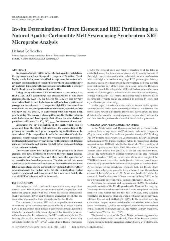 (PDF) In-situ Determination of Trace Element and REE Partitioning in a Natural Apatite ...