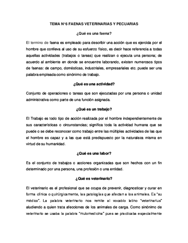 (PDF) TEMA N°6 FAENAS VETERINARIAS Y PECUARIAS ¿Qué es una faena