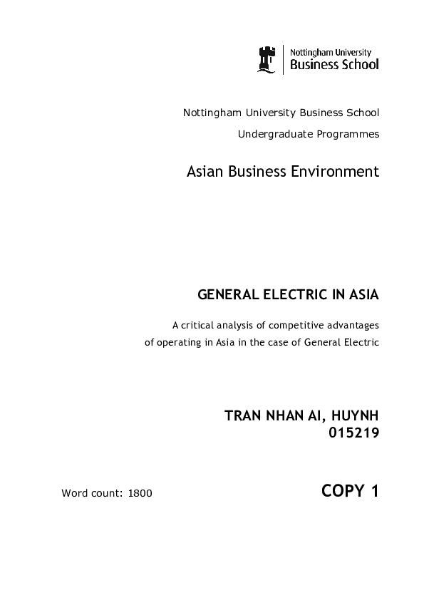(DOC) Asian Business Environment GENERAL ELECTRIC IN ASIA A critical ...