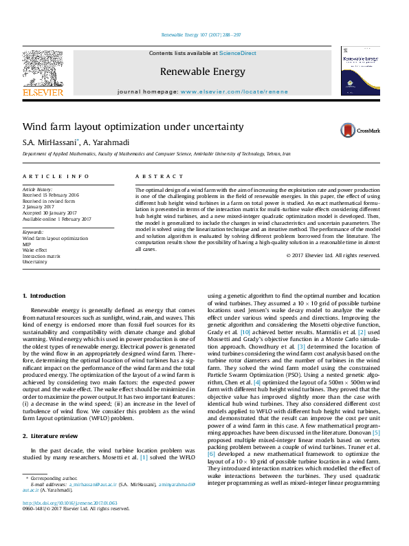 (PDF) Wind farm layout optimization under uncertainty
