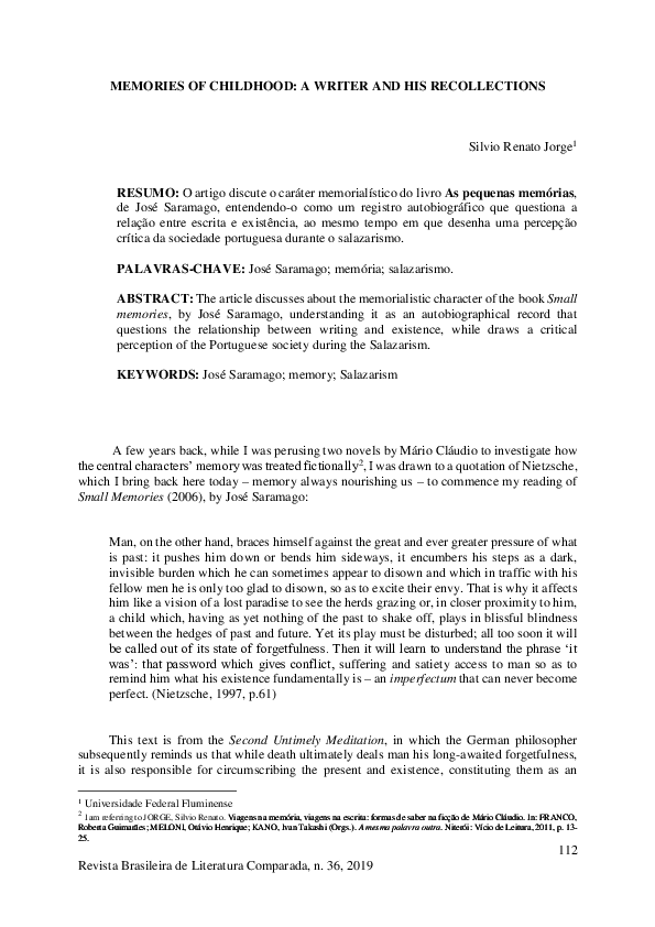 (PDF) MEMORIES OF CHILDHOOD: A WRITER AND HIS RECOLLECTIONS