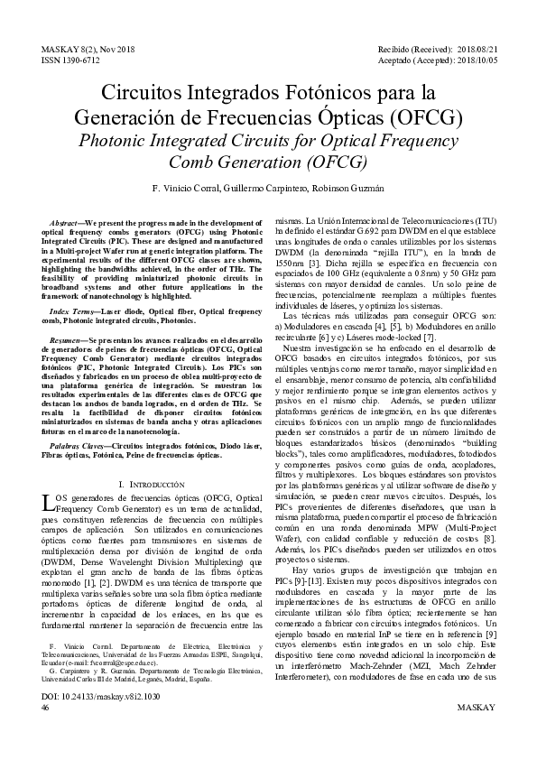 (PDF) Photonic Integrated Circuits for Optical Frequency Comb Generation (OFCG)