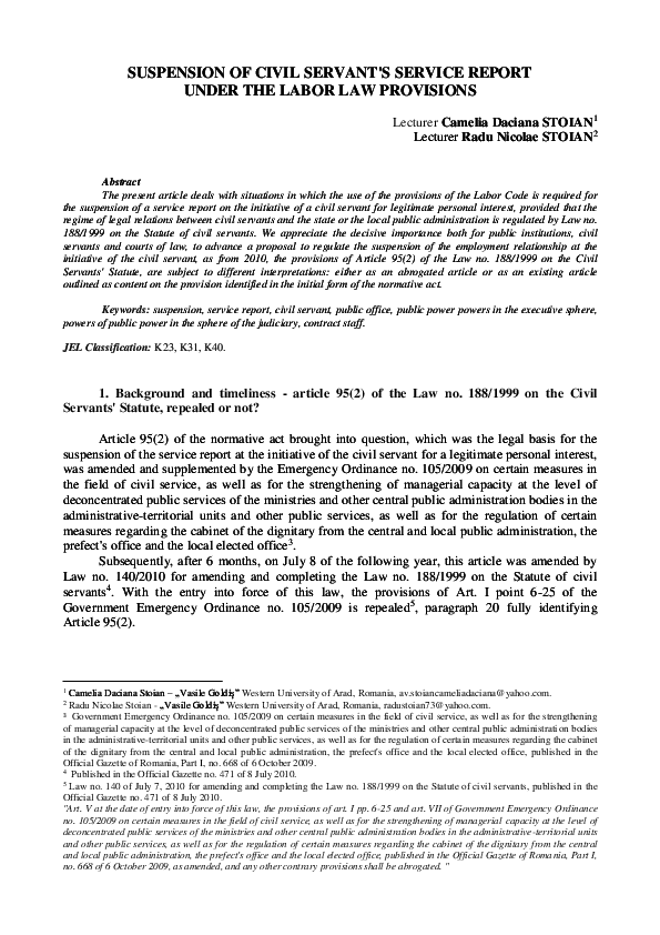 (PDF) SUSPENSION OF CIVIL SERVANT'S SERVICE REPORT UNDER THE LABOR LAW ...