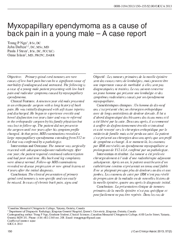 (PDF) Myxopapillary ependymoma as a cause of back pain in a young male - A case report | Trung ...