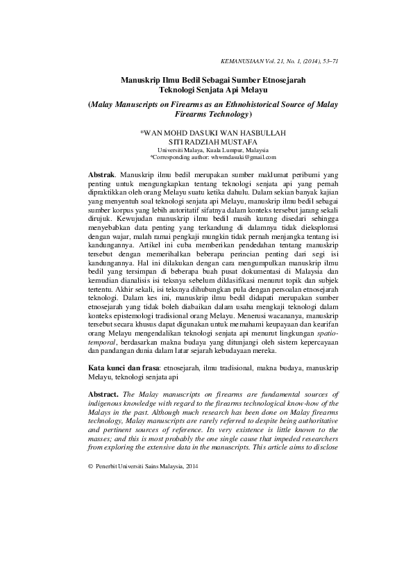 (PDF) Manuskrip ilmu bedil: Sumber etnosejarah teknologi senjata api Melayu