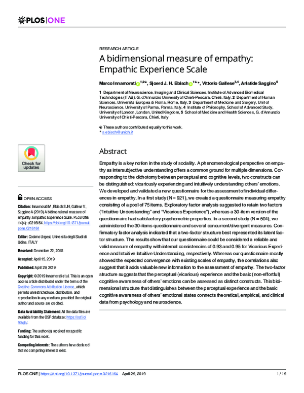 (PDF) A bidimensional measure of empathy: Empathic Experience Scale