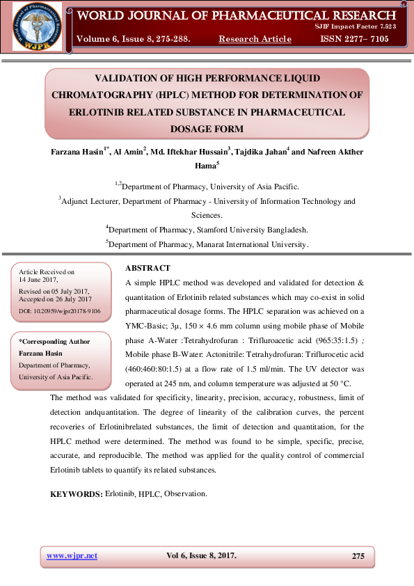 (PDF) VALIDATION OF HIGH-PERFORMANCE LIQUID CHROMATOGRAPHY (HPLC) METHOD FOR DETERMINATION OF ...