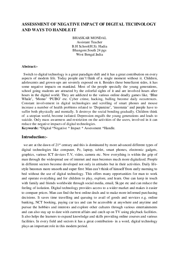 (DOC) ASSESSMENT OF NEGATIVE IMPACT OF DIGITAL TECHNOLOGY AND WAYS TO ...