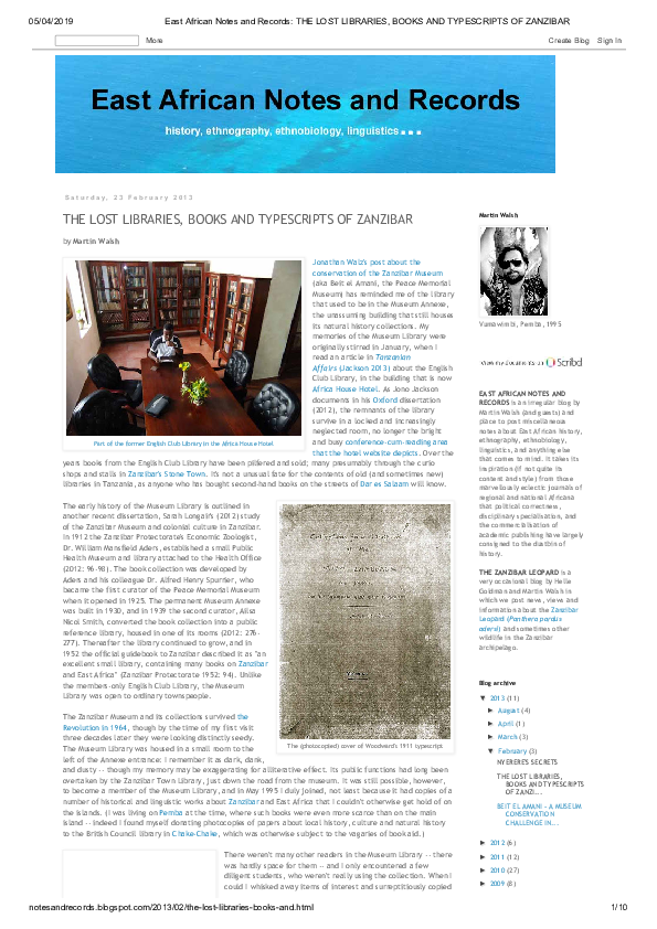 (PDF) The lost libraries, books and typescripts of Zanzibar