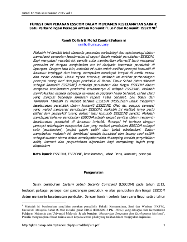 (PDF) Persepsi Masyarakat ESSZONE Terhadap Pembetukan ESSCOM