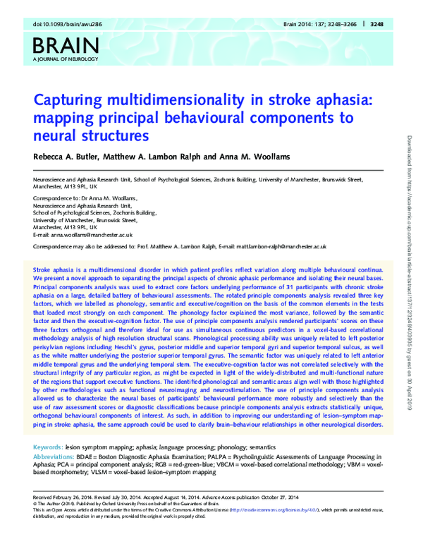 (PDF) Capturing multidimensionality in stroke aphasia: mapping ...