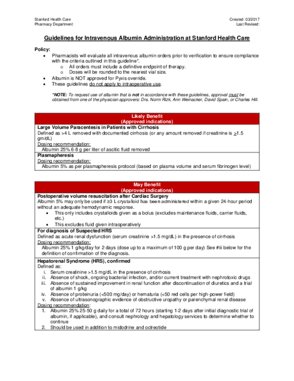 (PDF) Guidelines for intravenous albumin administration