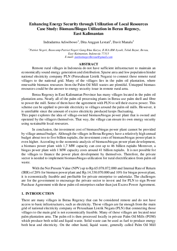 (PDF) Enhancing Energy Security through Utilization of Local Resources ...