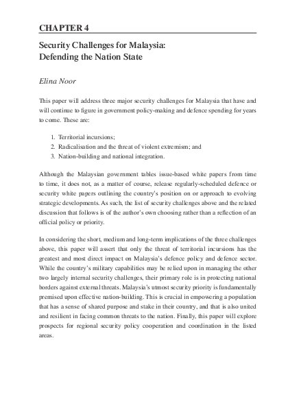 (PDF) Security Challenges for Malaysia: Defending the Nation State
