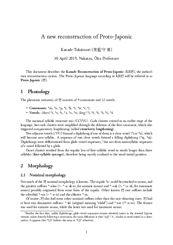 (PDF) A new reconstruction of Proto-Japonic