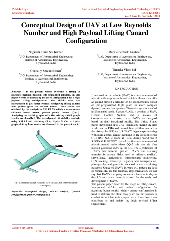 (PDF) Conceptual Design of UAV at Low Reynolds Number and High Payload ...