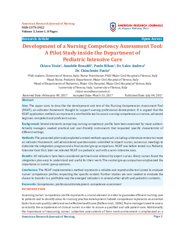 (PDF) Development of a Nursing Competency Assessment Tool: A Pilot ...
