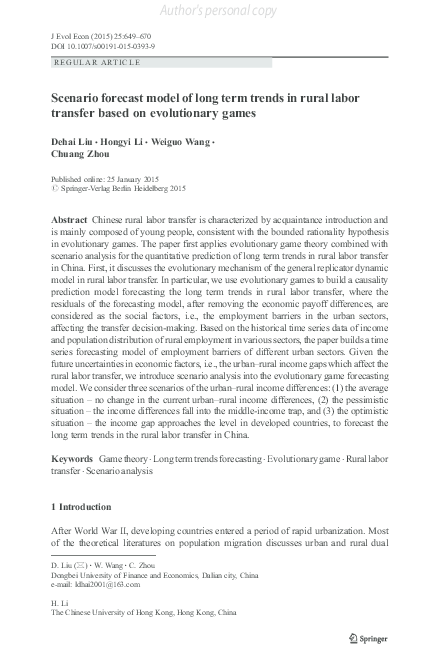 (PDF) Scenario forecast model of long term trends in rural labor ...