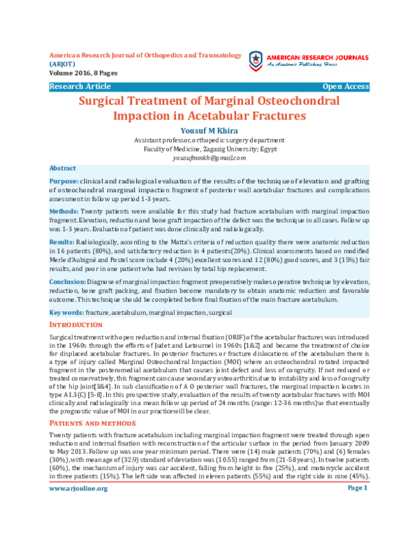 (PDF) Surgical Treatment of Marginal Osteochondral Impaction in ...
