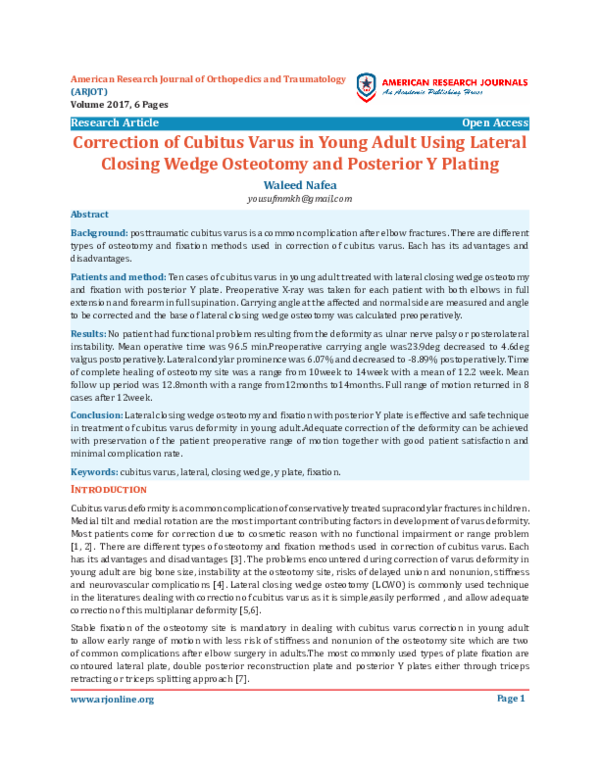 (PDF) Correction of Cubitus Varus in Young Adult Using Lateral Closing ...