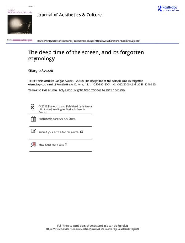 (PDF) The Deep Time of the Screen, and its Forgotten Etymology