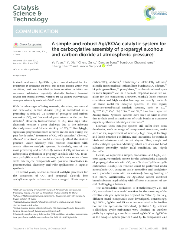 (PDF) Catalysis Science & Technology COMMUNICATION A simple and robust AgI/KOAc catalytic system ...