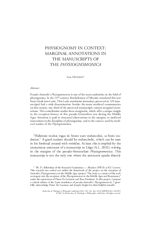 (PDF) Physiognomy in Context: Marginal Annotations in the Manuscripts ...