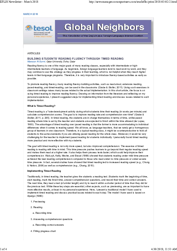 (PDF) BUILDING STUDENTS' READING FLUENCY THROUGH TIMED READING