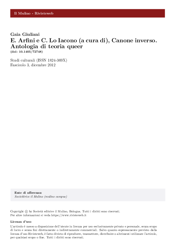 (PDF) Canone inverso. Antologia di Teoria Queer [Inverse Canon. An ...
