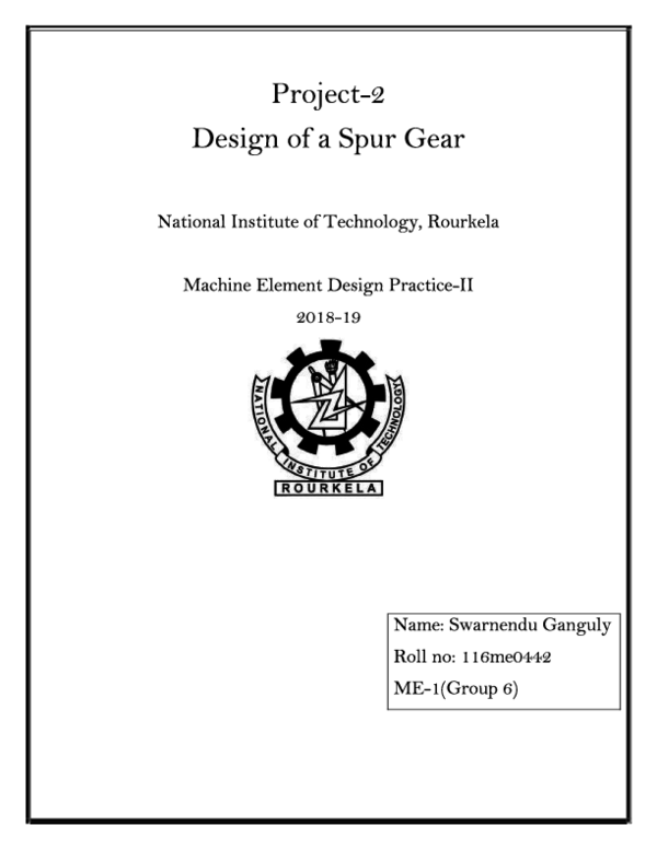 (PDF) Design of a Spur Gear, National Institute of Technology Rourkela ...