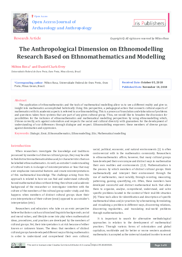 (PDF) The Anthropological Dimension on Ethnomodelling Research Based on Ethnomathematics and ...