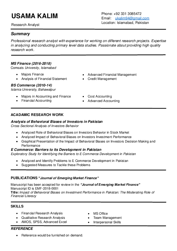 (PDF) Usama Kalim CV | Usama Kalim - Academia.edu