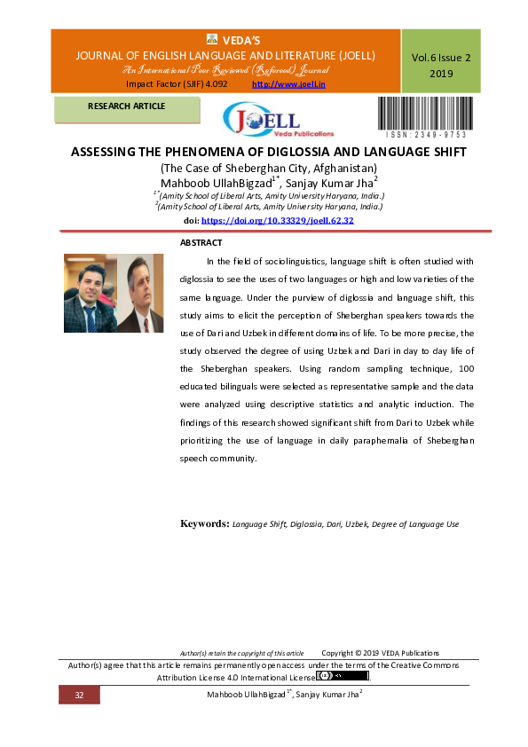 (PDF) ASSESSING THE PHENOMENA OF DIGLOSSIA AND LANGUAGE SHIFT (The Case of Sheberghan City ...
